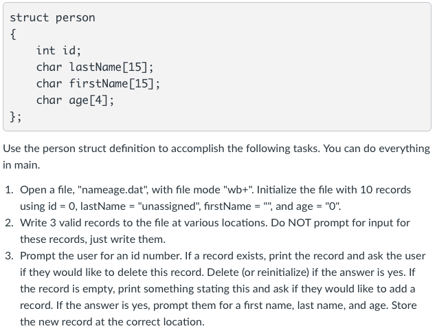 struct person int id char lastName [15]; char | Chegg.com