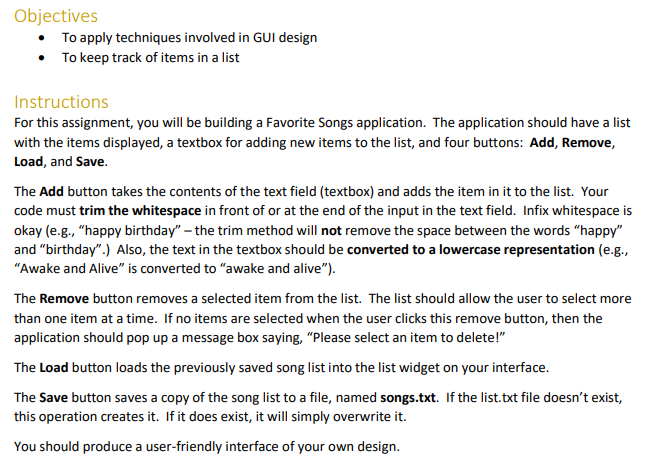 Objectives • To apply techniques involved in GUI | Chegg.com