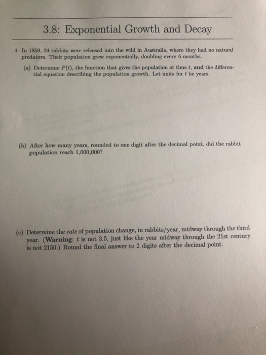 Solved 3.8: Exponential Growth and Decay 4. In 1859, 24 | Chegg.com