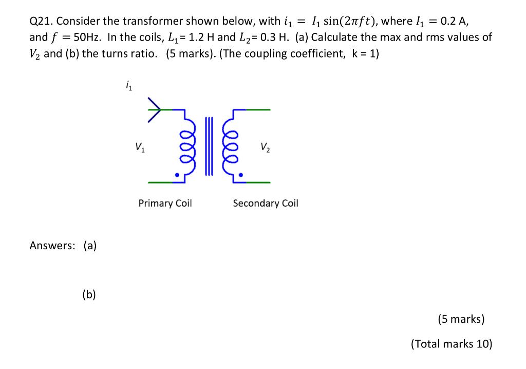 Solved Q21. Consider the transformer shown below, with i₁ = | Chegg.com