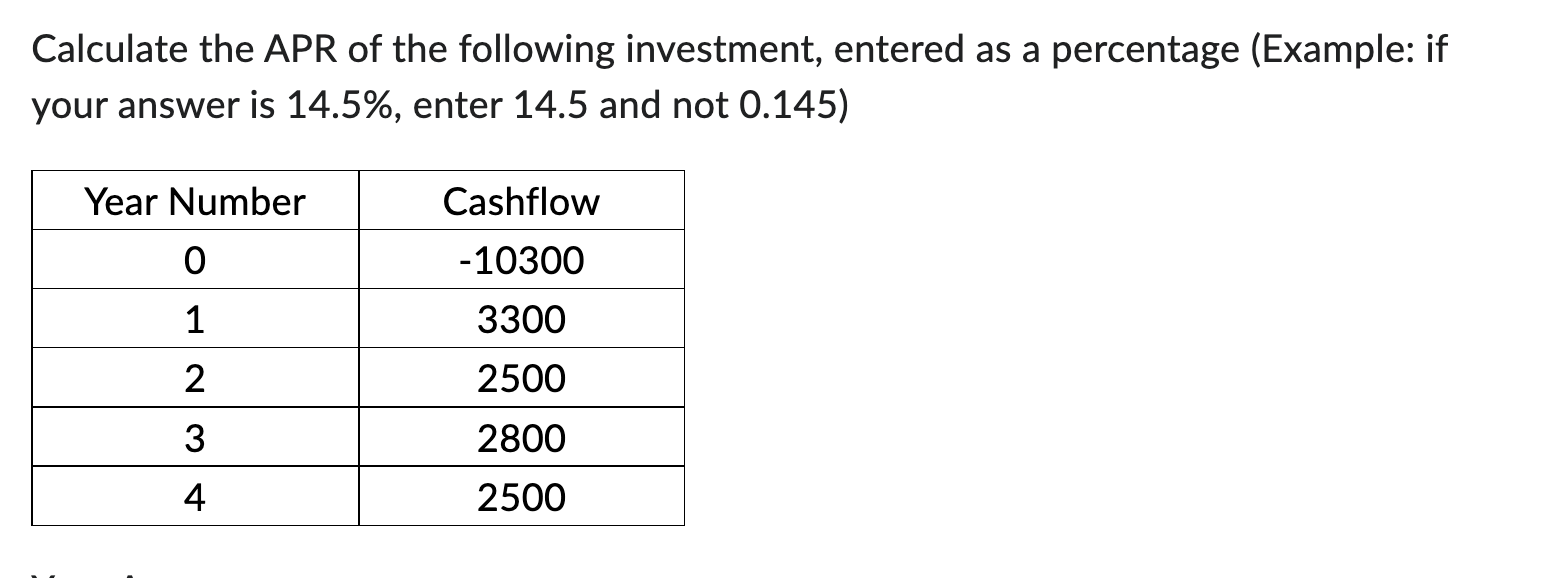 Solved Calculate the APR of the following investment, | Chegg.com