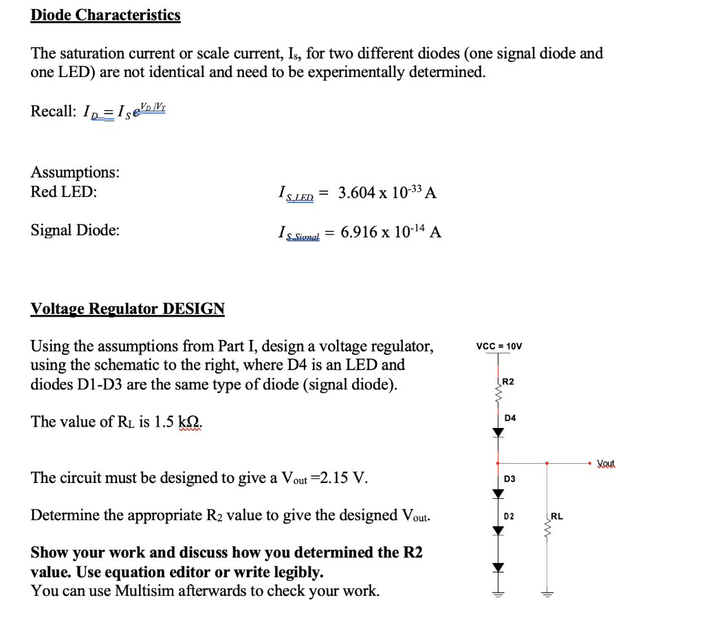 Solved Diode Characteristics The saturation current or scale | Chegg.com
