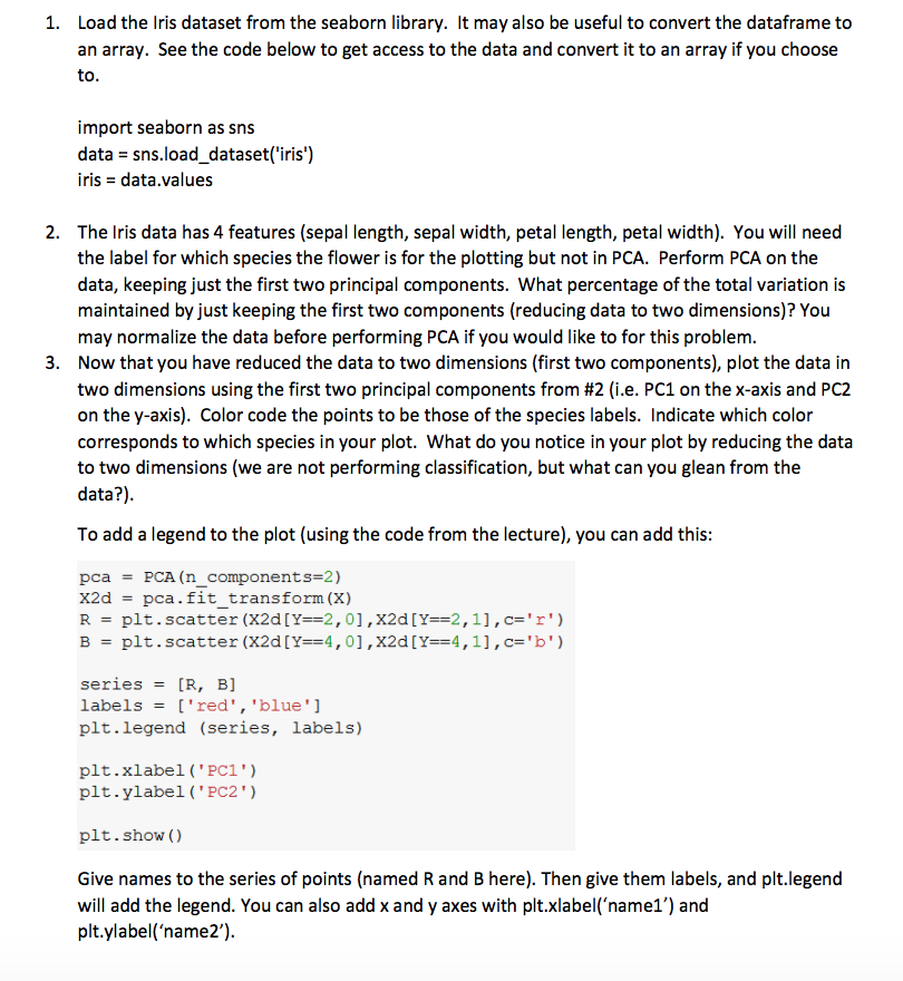 1. Load the Iris dataset from the seaborn library. It | Chegg.com