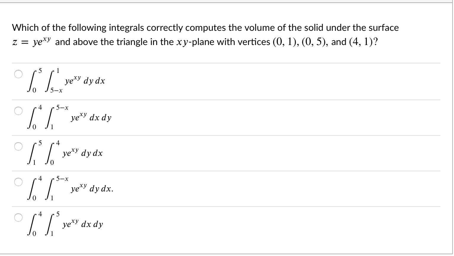 Solved Which Of The Following Integrals Correctly Computes 