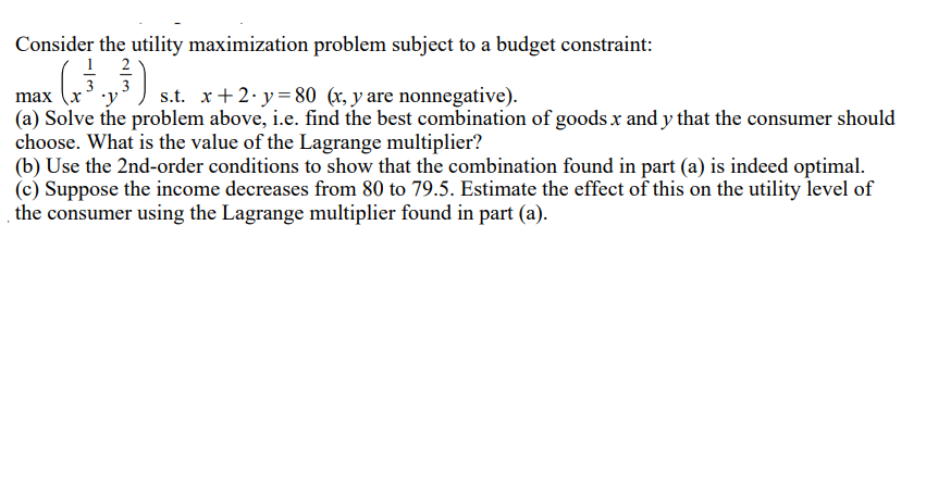 Solved (61.) ני Consider the utility maximization problem | Chegg.com