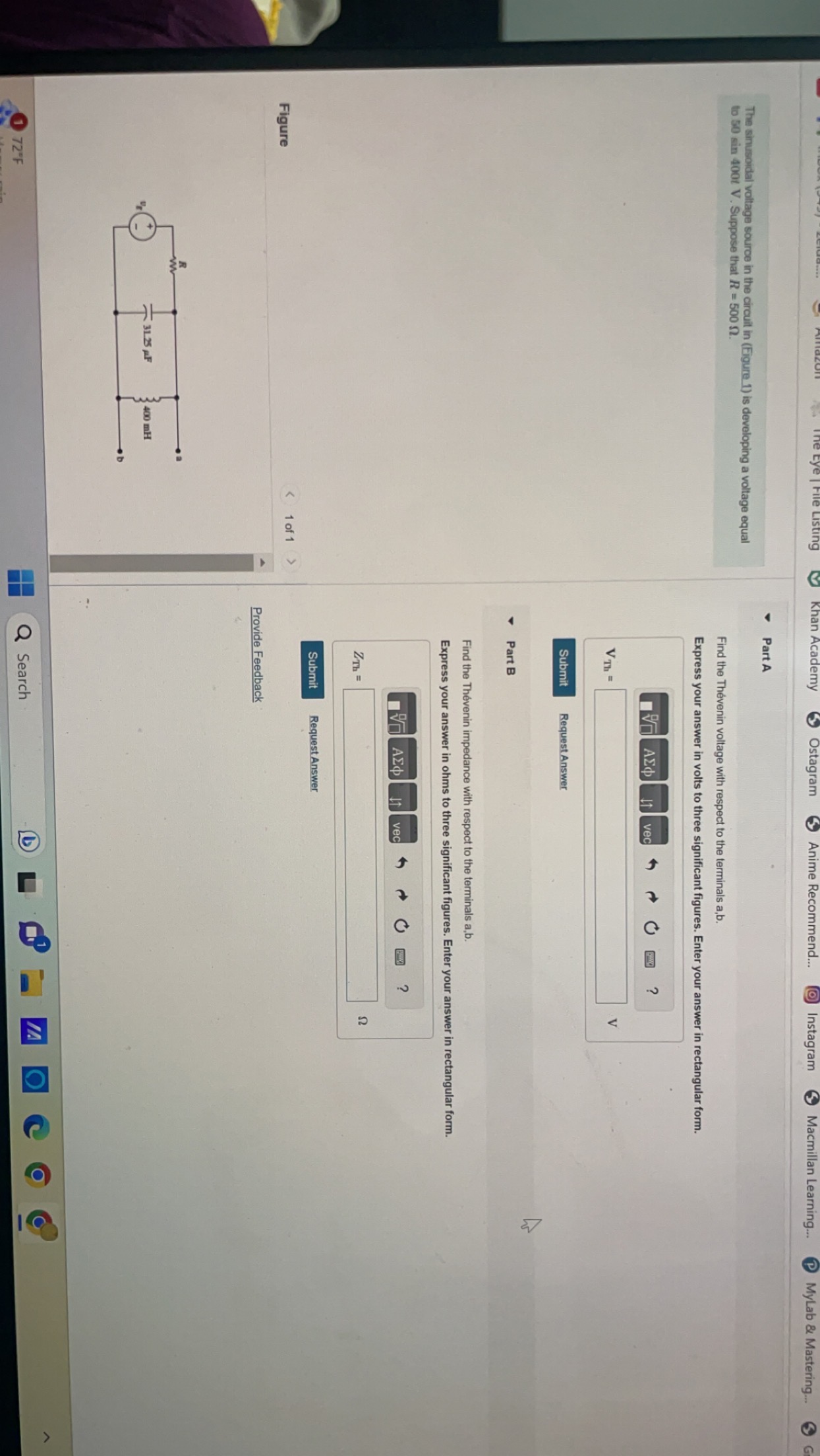 Solved The sinusoidal voltage source in the circuit in | Chegg.com
