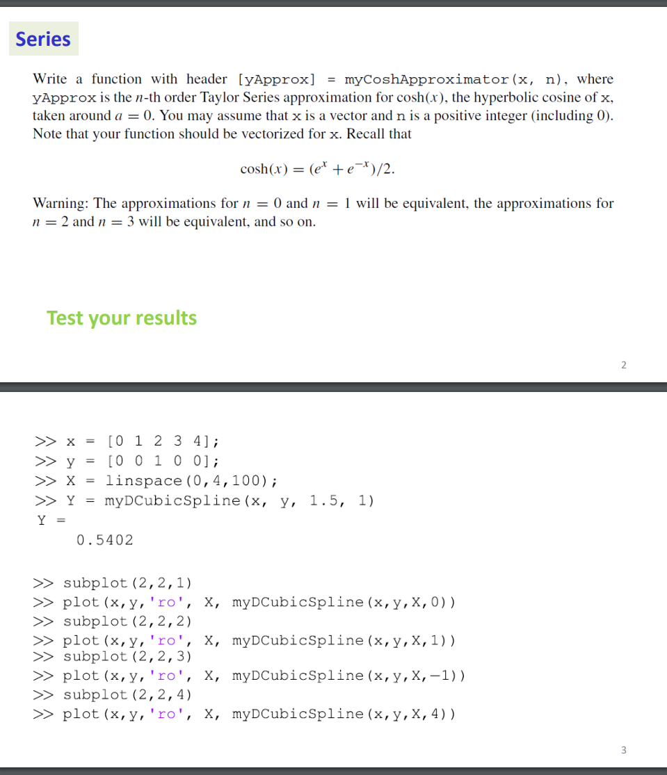 Solved Series Write a function with header (yApprox] = | Chegg.com