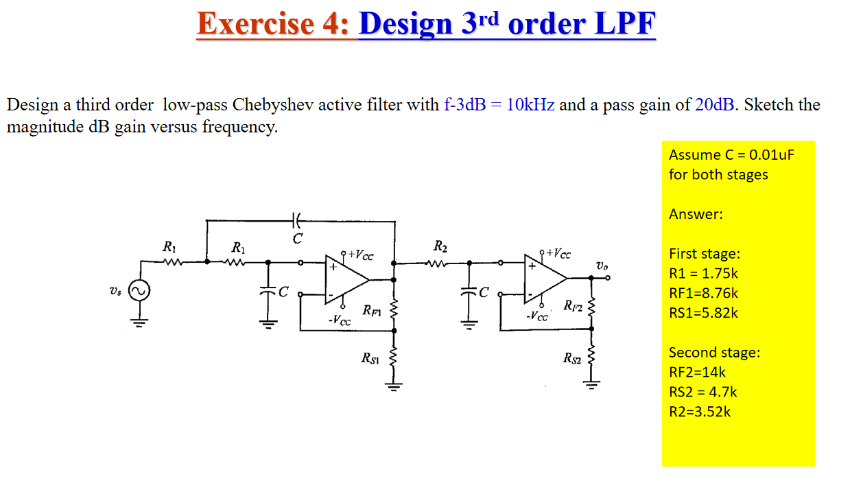 Solved Exercise 4: Design 3rd order LPF Design a third order | Chegg.com