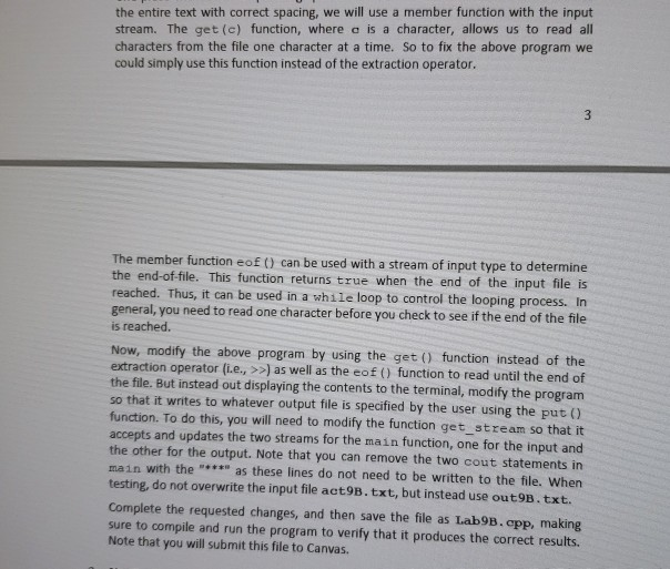 Solved 2. Member Functions get, put, fail, and eof Create a | Chegg.com