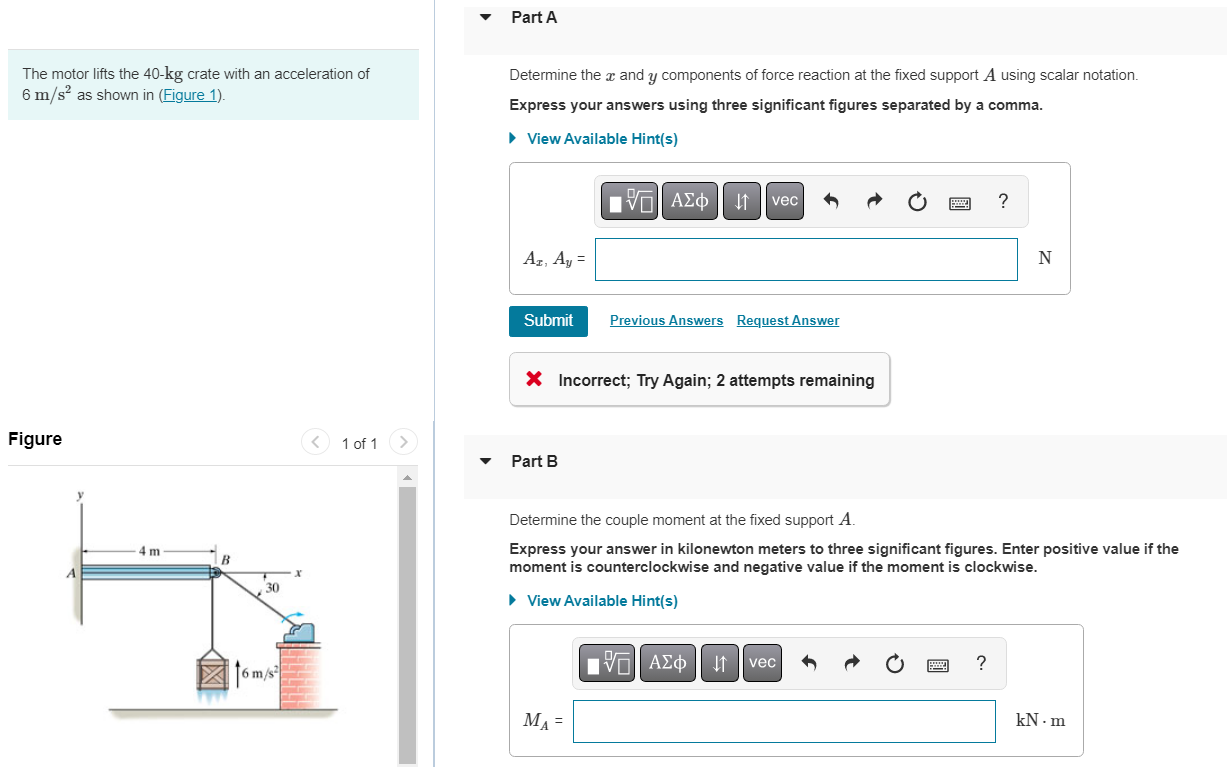 Solved The motor lifts the 40-kg crate with an acceleration | Chegg.com