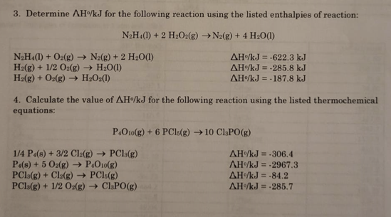 Solved 3. Determine ∧H%/kJ for the following reaction using | Chegg.com