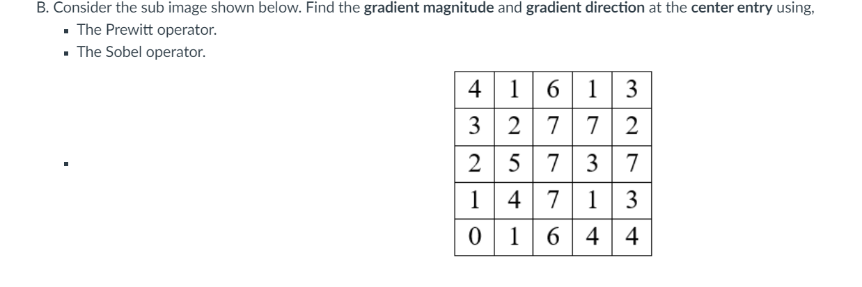 Solved B. Consider the sub image shown below. Find the | Chegg.com