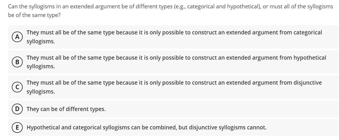 Can the syllogisms in an extended argument be of | Chegg.com