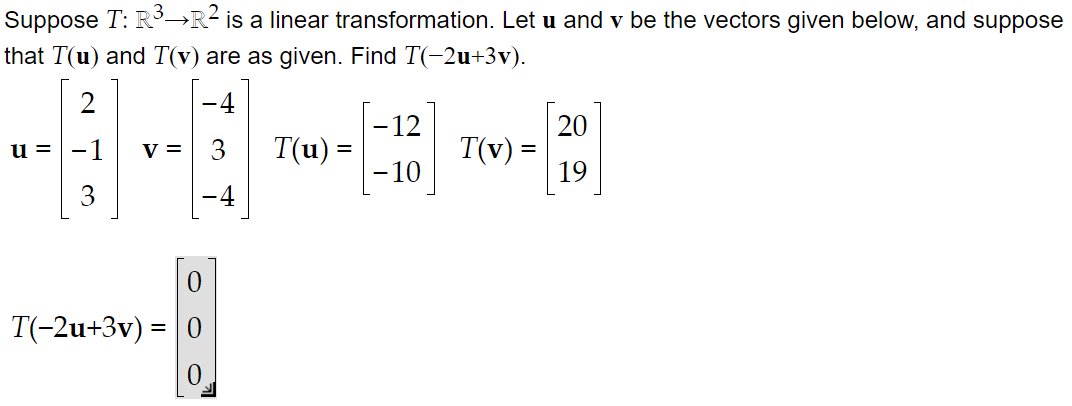 Solved Suppose T:R3→R2 is a linear transformation. Let u and | Chegg.com