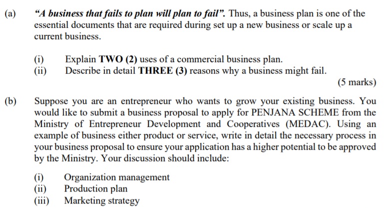 Solved (a) “A business that fails to plan will plan to | Chegg.com