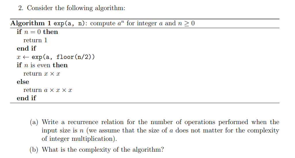 Solved 2 Consider The Following Algorithm Lgorithm 