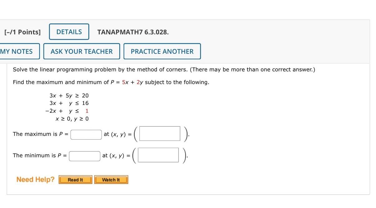 Solved [-/1 Points] DETAILS TANAPMATH7 6.3.028. MY NOTES ASK | Chegg.com