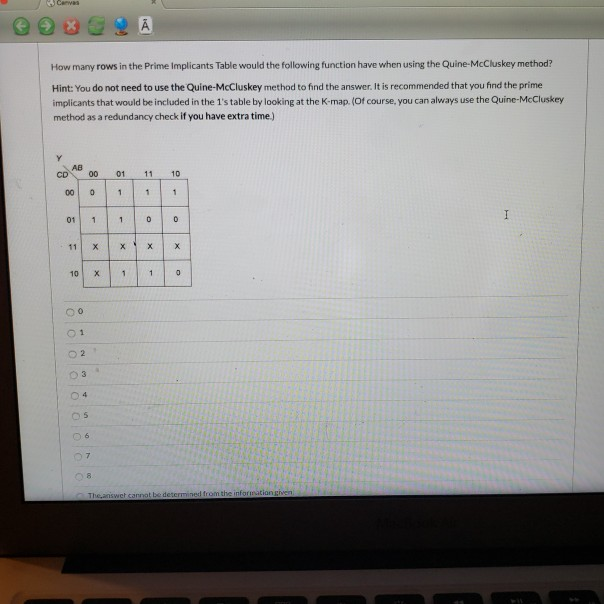 Solved How many rows in the Prime Implicants Table would the | Chegg.com