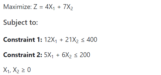 Solved Maximize: Z=4X1+7X2 Subject to: Constraint 1: | Chegg.com