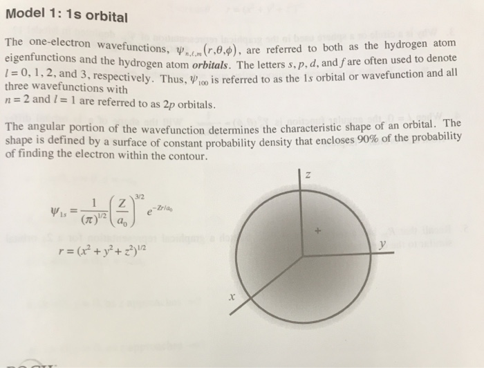 Solved Model 1: 1s orbital The one-electron wavefunctions, | Chegg.com