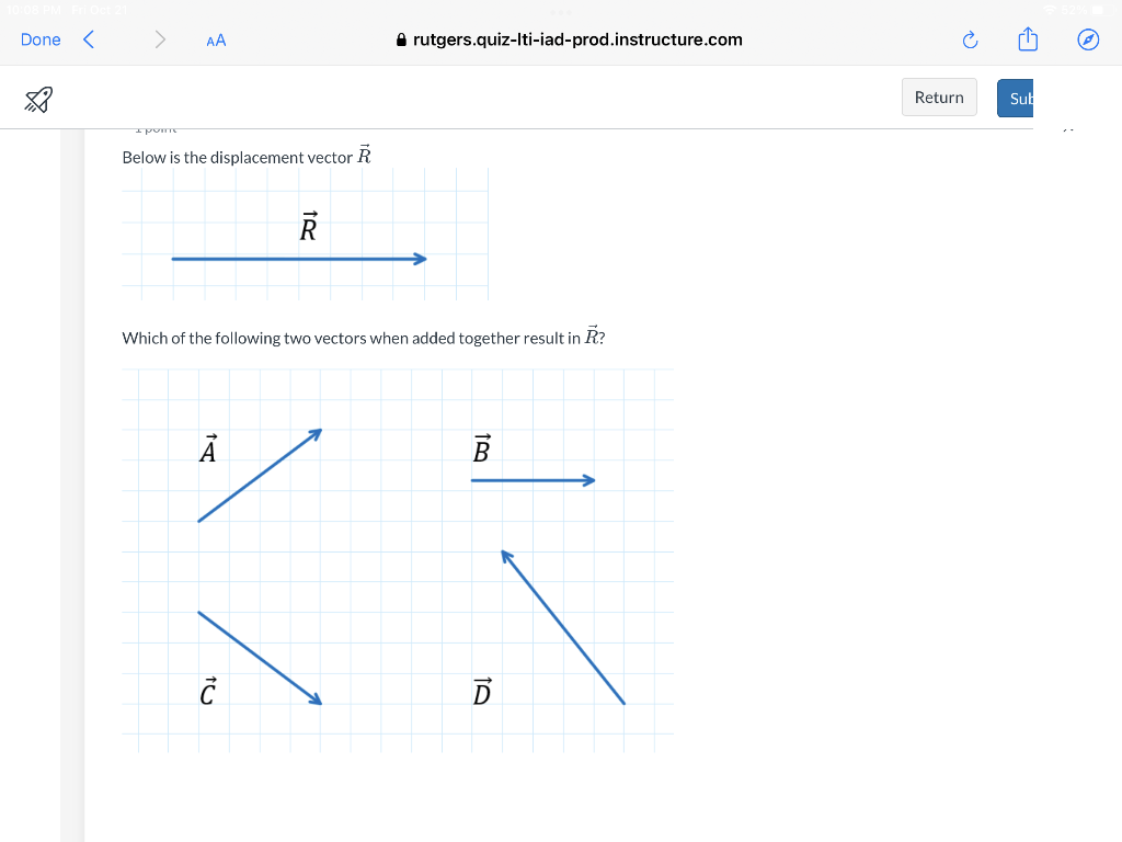 Solved Below is the displacement vector R Which of the | Chegg.com