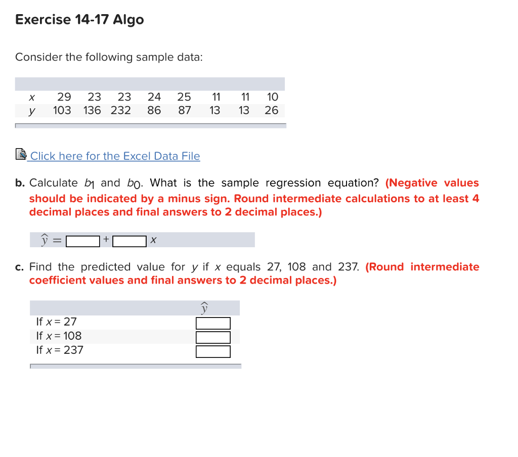 Solved Exercise 14-17 Algo Consider the following sample | Chegg.com
