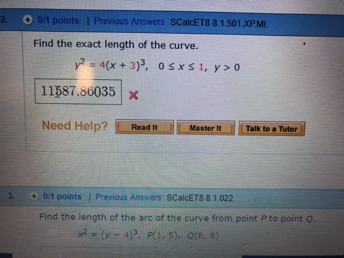 Solved 2.。0/1 points l Previous Answers SCalcET8 8.1.50 | Chegg.com
