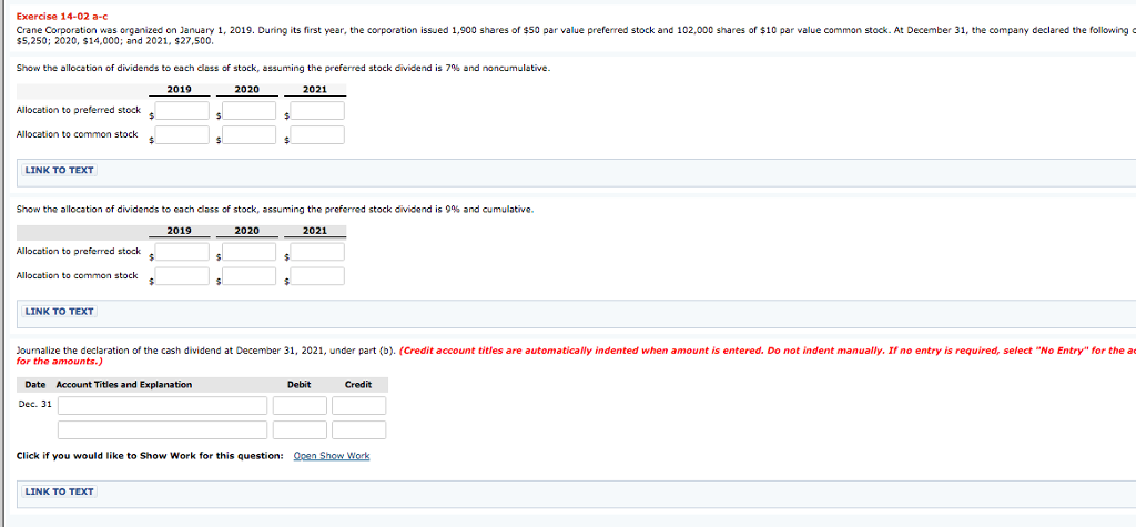 Solved Exercise 14-02 a-c Crane Corporation was organized on | Chegg.com