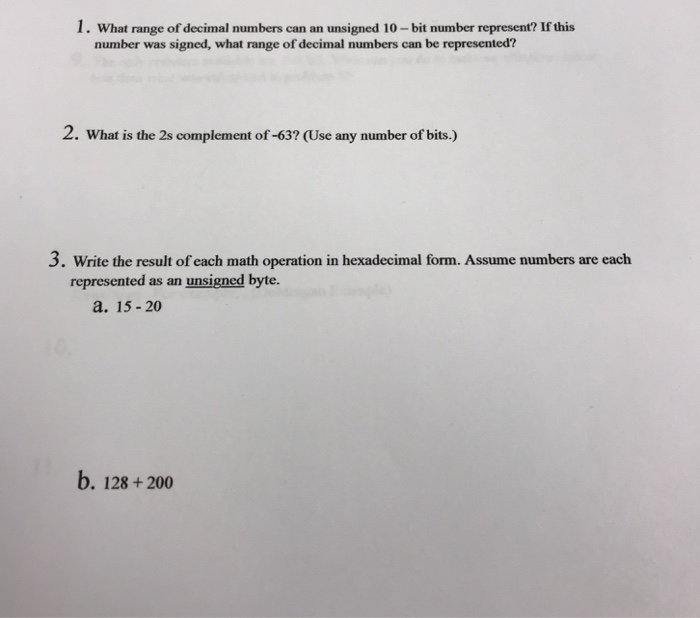Solved 1. What range of decimal numbers can an unsigned 10 | Chegg.com