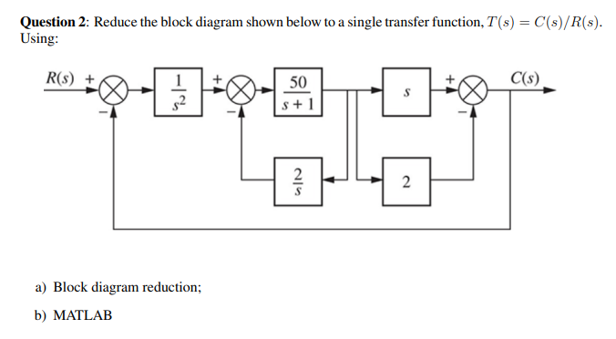 Solved Question 2: Reduce the block diagram shown below to a | Chegg.com
