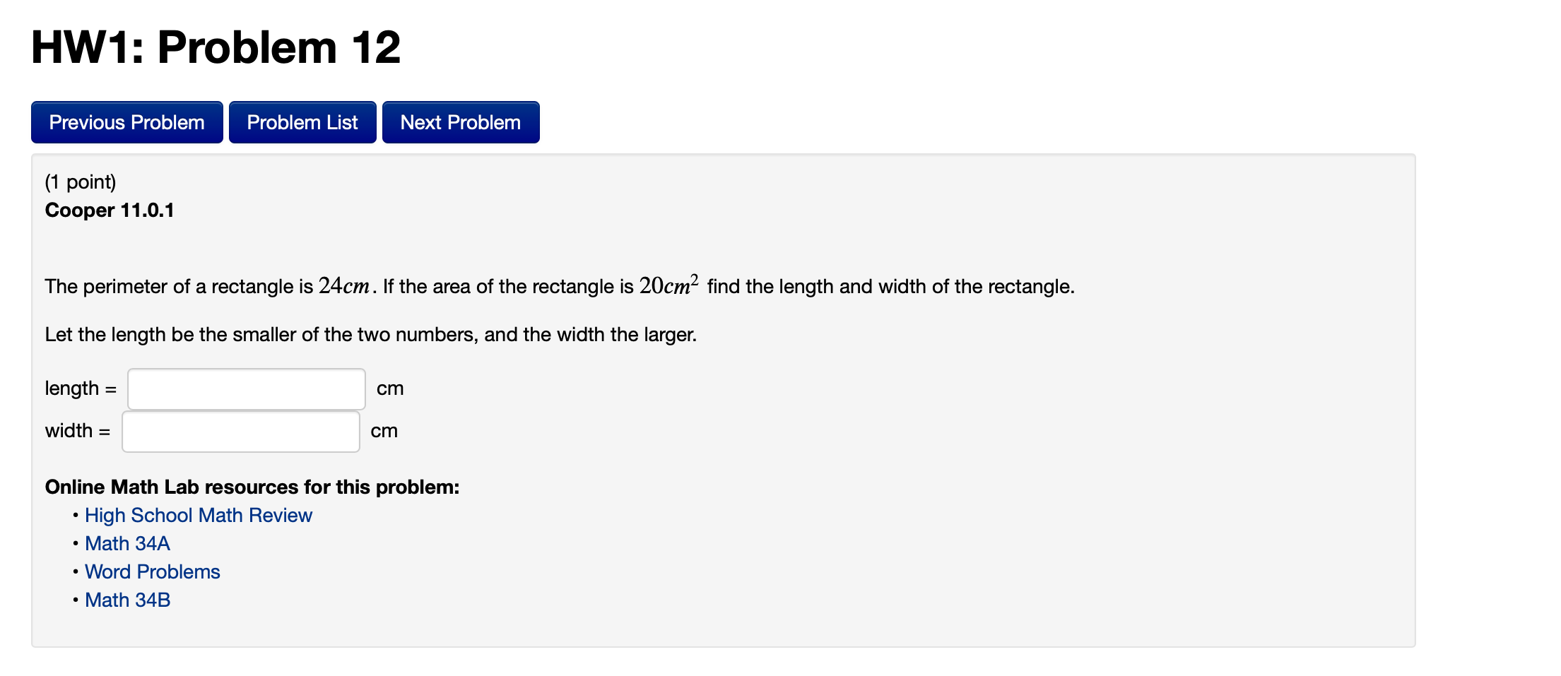 Solved HW1: Problem 12 Previous Problem Problem List Next | Chegg.com Solved HW1: Problem 12 Previous Problem Problem List Next | Chegg.com