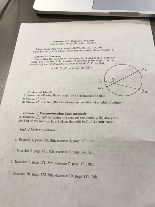 Solved Homework Ti Complex Analysis Due in class, Friday. | Chegg.com