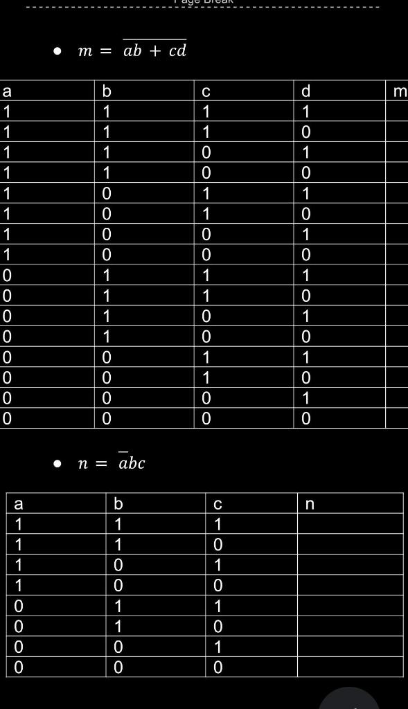 Solved - m=ab+cd \begin{tabular}{|l|l|l|l|l|} \hline a & b & | Chegg.com