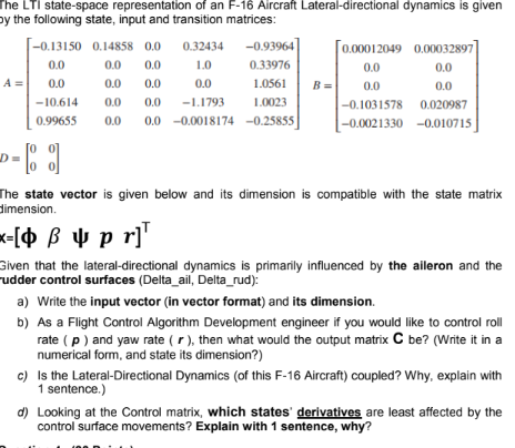 he LTI state-space representation of an F-16 Aircraft | Chegg.com