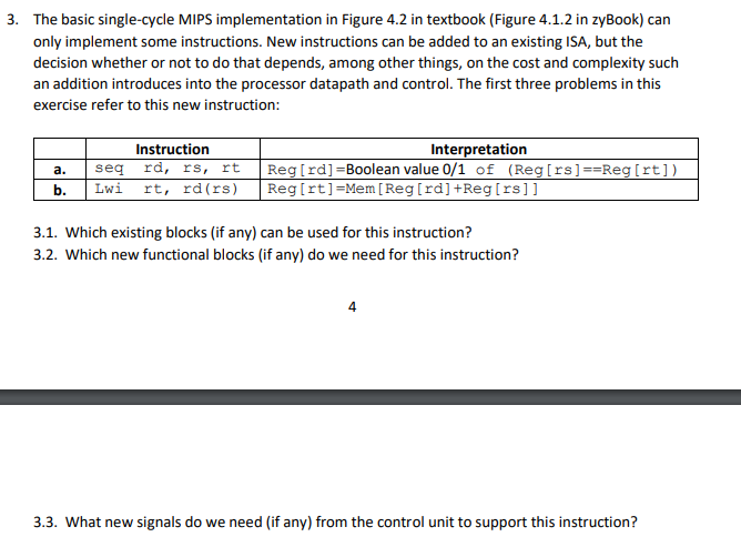 Solved 3. The basic single-cycle MIPS implementation in | Chegg.com