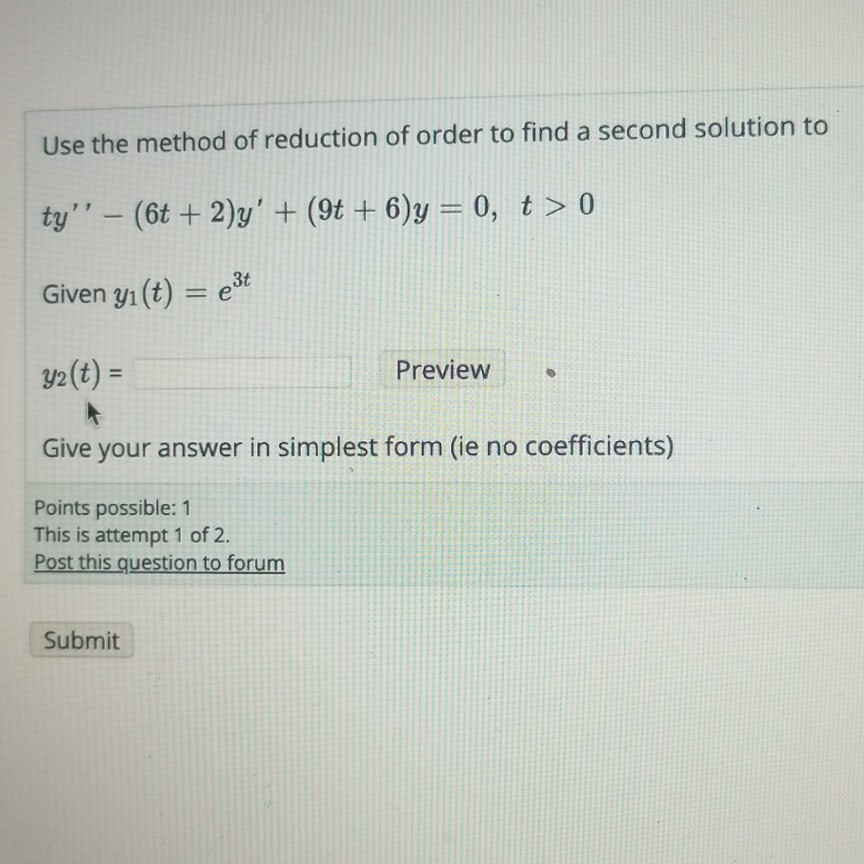 Solved Use the method of reduction of order to find a second | Chegg.com