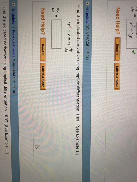 Solved Find The Indicated Derivative Using Implicit 3243