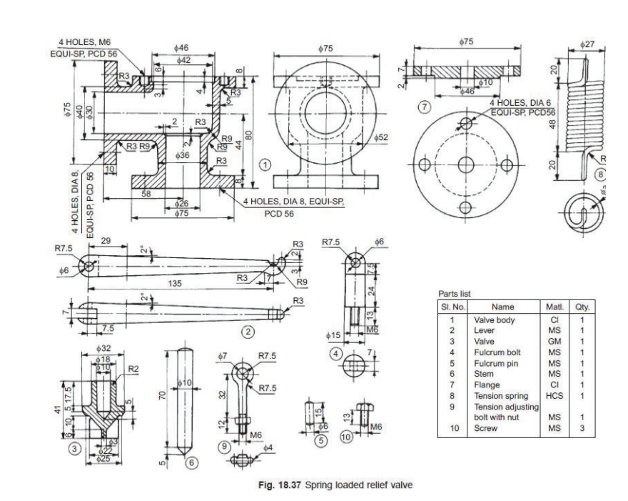 ASSEMBLY OF SPRING LOADED RELIEF VALVE Fig. 18.37A | Chegg.com