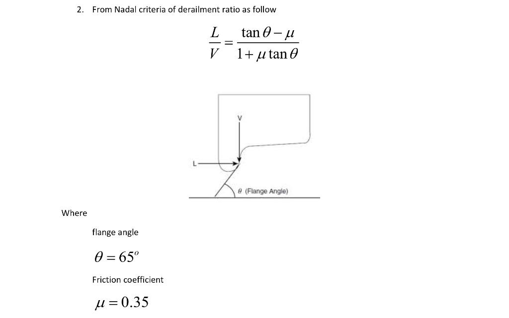 Solved 2. From Nadal criteria of derailment ratio as follow | Chegg.com