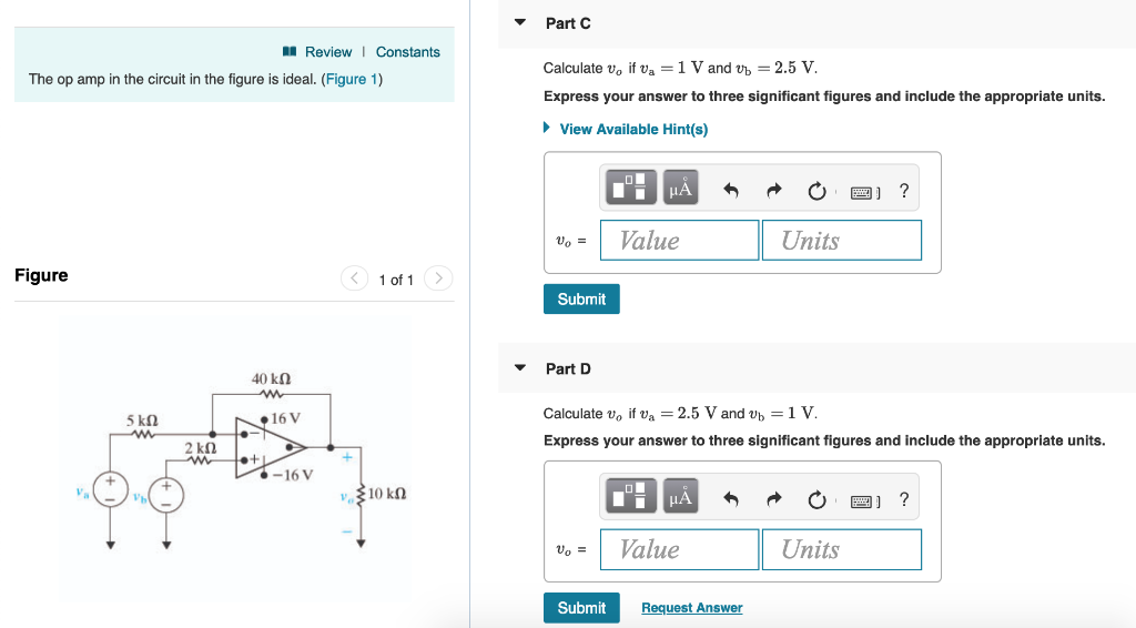 Solved Part A ReviewI Constants Calculate vo if va 1.5 V and | Chegg.com
