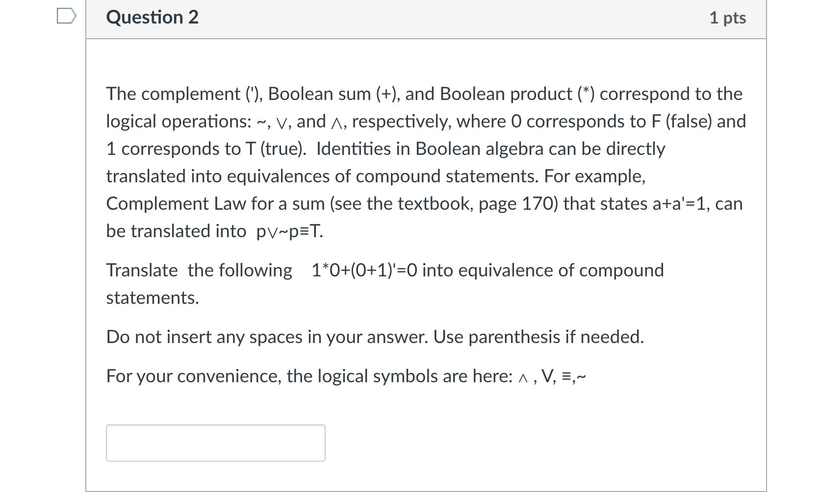 Solved Question 2 1 Pts The Complement Boolean Sum