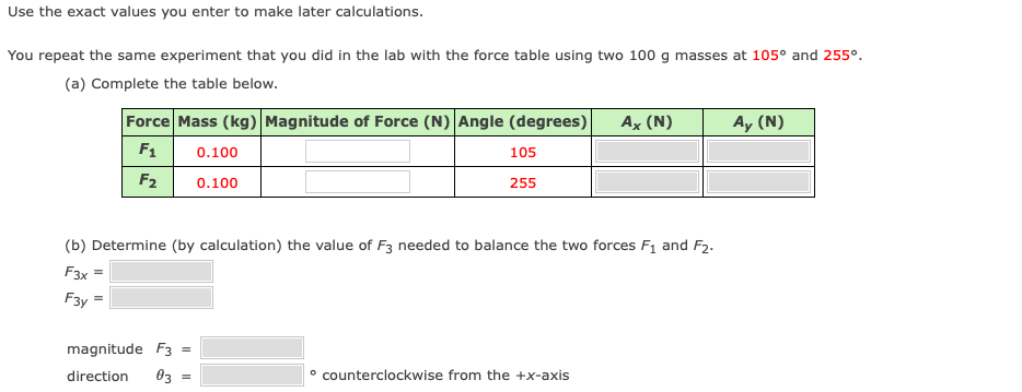 Solved Use the exact values you enter to make later | Chegg.com