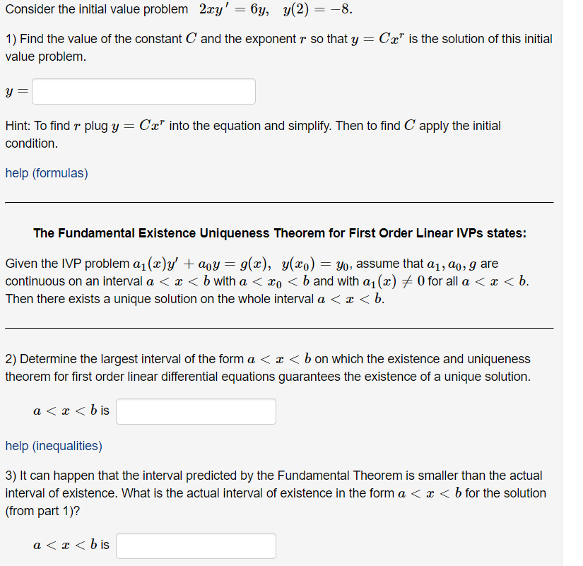 Solved Consider the initial value problem 2xy′=6y,y(2)=−8. | Chegg.com