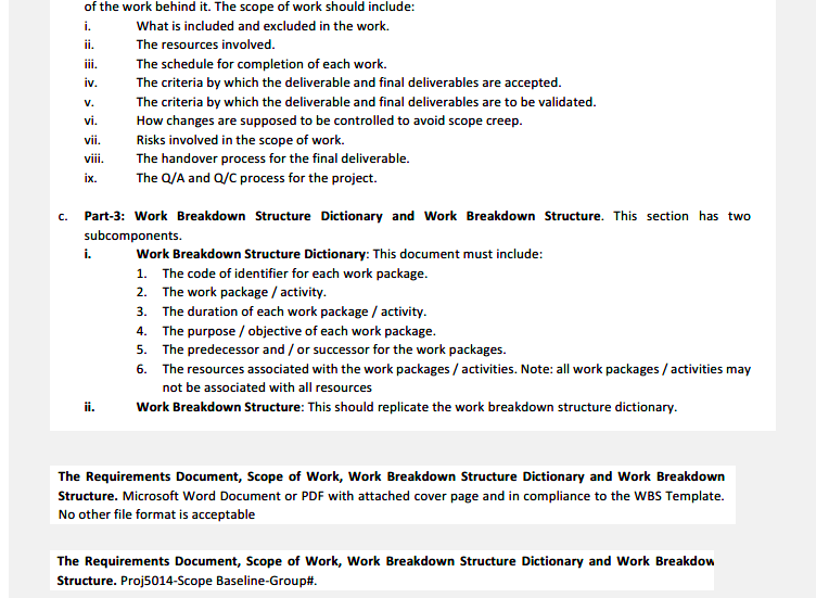 The Requirements Document, Scope of Work, Work | Chegg.com