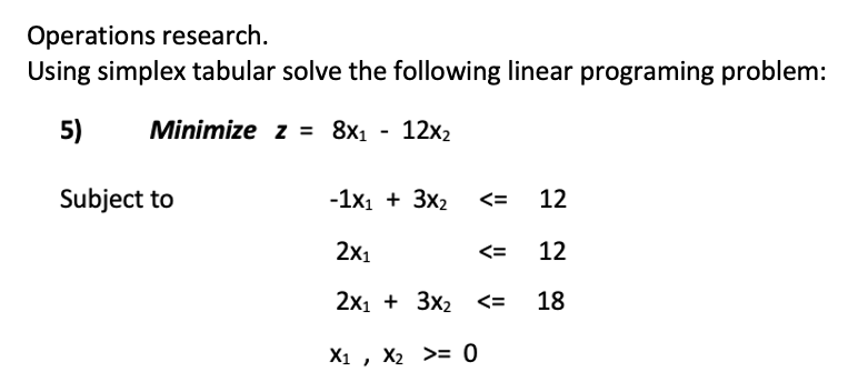 Solved Operations research. Using simplex tabular solve the | Chegg.com