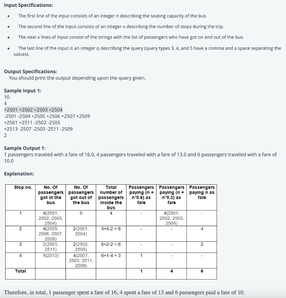 Solved 1. ArrayList in Java A bus has a seating capacity of | Chegg.com