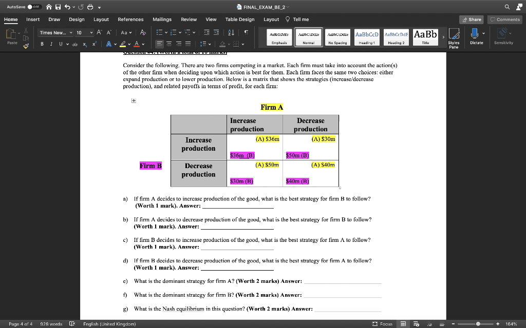 Solved AutoSave OFF $ U= FINAL_EXAM_BE_2 Table Design Layout | Chegg.com