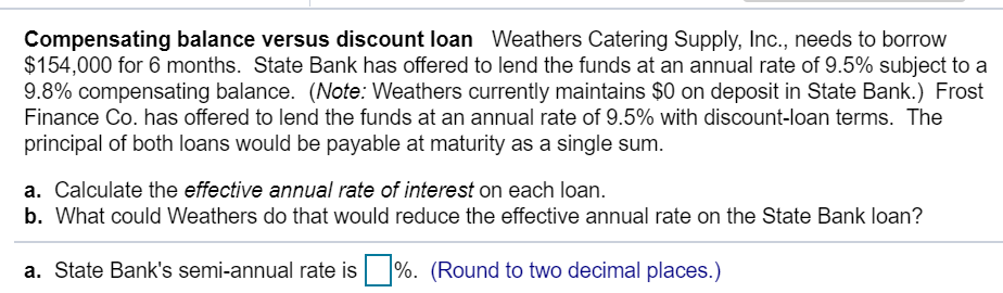 Solved Compensating balance versus discount loan Weathers | Chegg.com