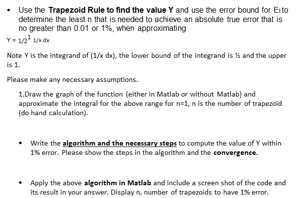 Solved Use the Trapezoid Rule to find the value Y and use | Chegg.com