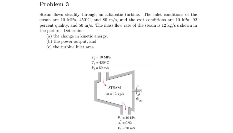 Solved Steam flows steadily through an adiabatic turbine. | Chegg.com